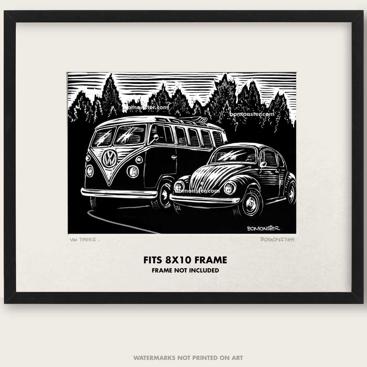 Classic VW Bug & Microbus Scratchboard Art – Vintage Volkswagen Road T ...