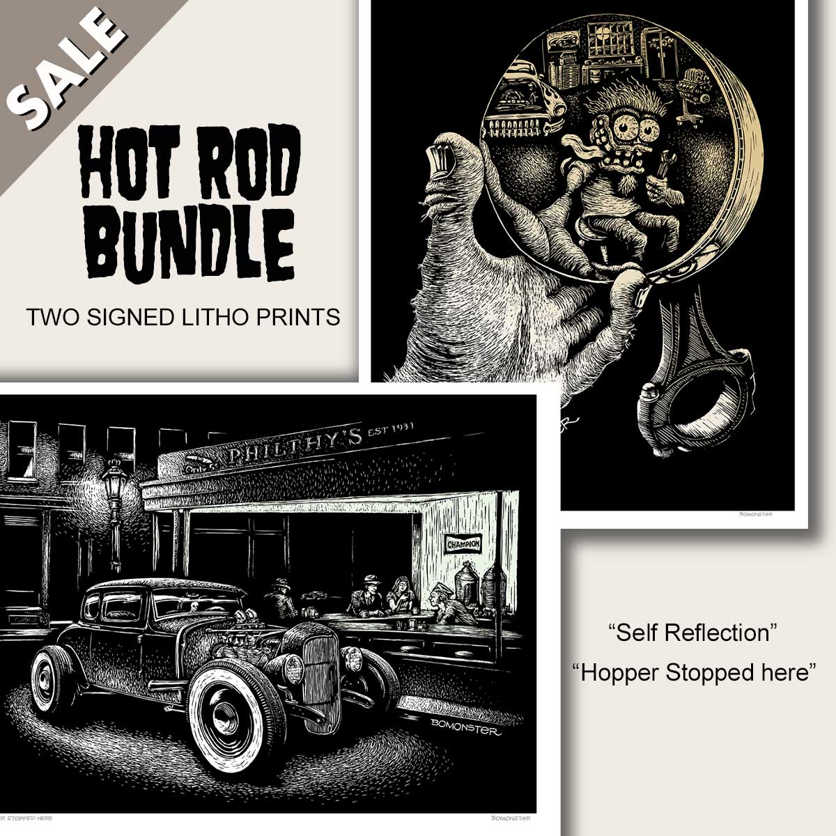 Hot Rod Bundle 11x17" Litho Prints "Self Reflection" and "Hopper Stopp ...